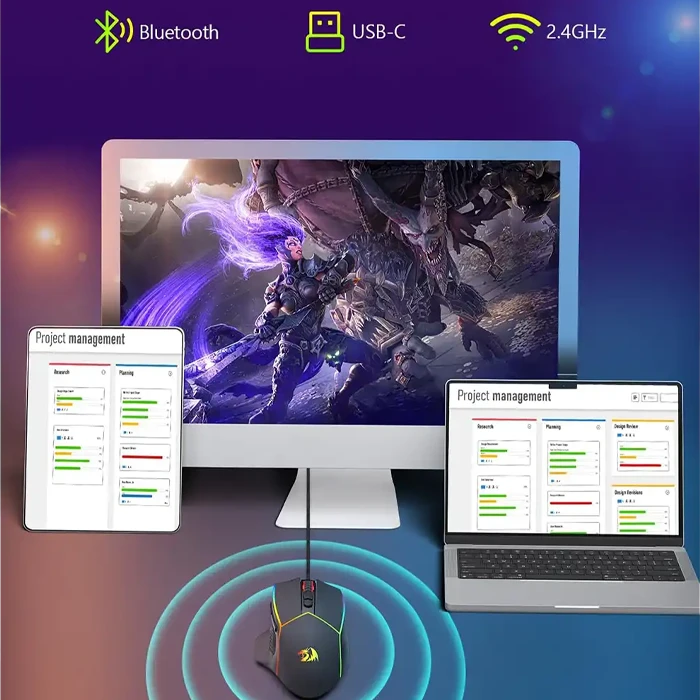 موس بی سیم گیمینگ Redragon مدل AXE M814 PRO RGB